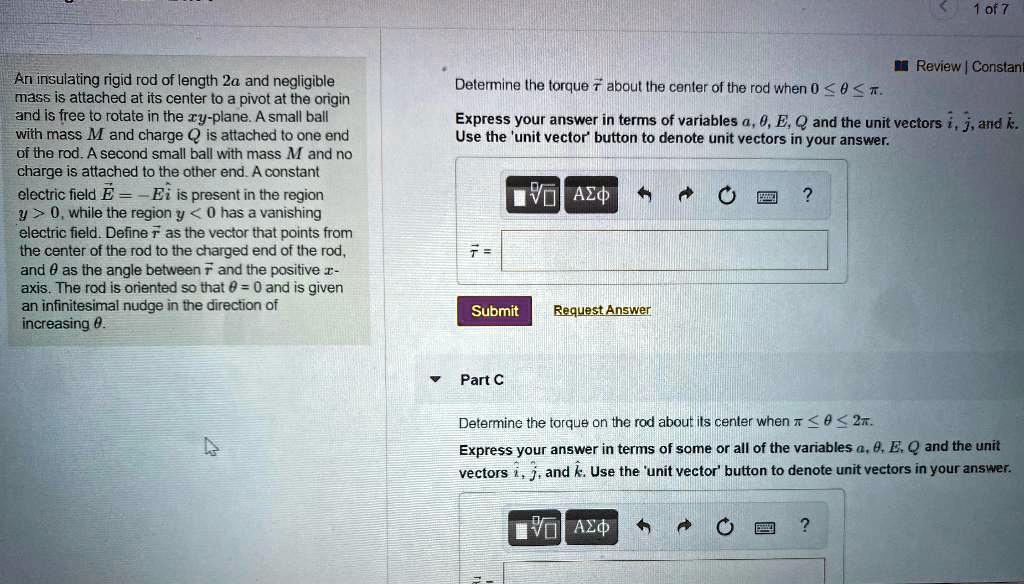 An insulating rigid rod of length 2a and negligible mass is attached at ...