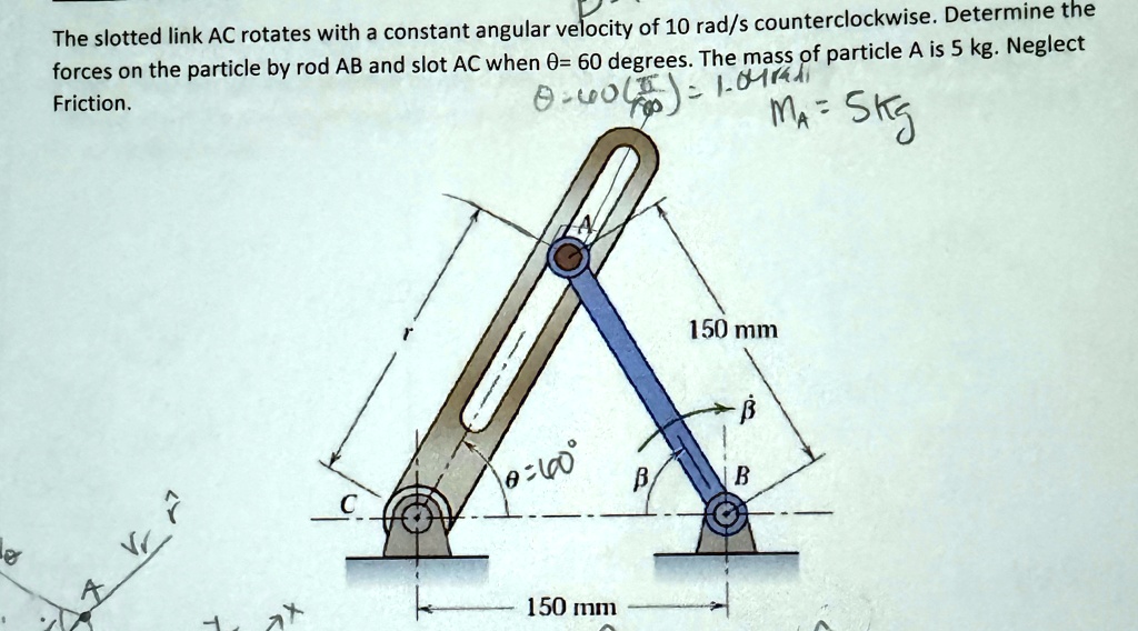 The slotted link AC rotates with a constant angular velocity of 10 rad ...