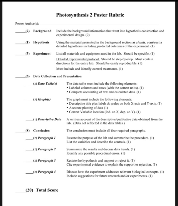 photosynthesis 2 poster rubric poster authors background include the ...