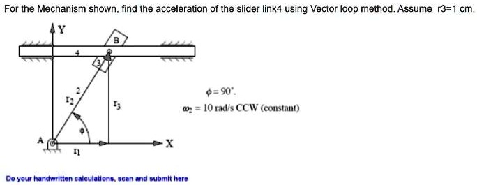SOLVED: For the mechanism shown, find the acceleration of the slider link 4 using the Vector ...