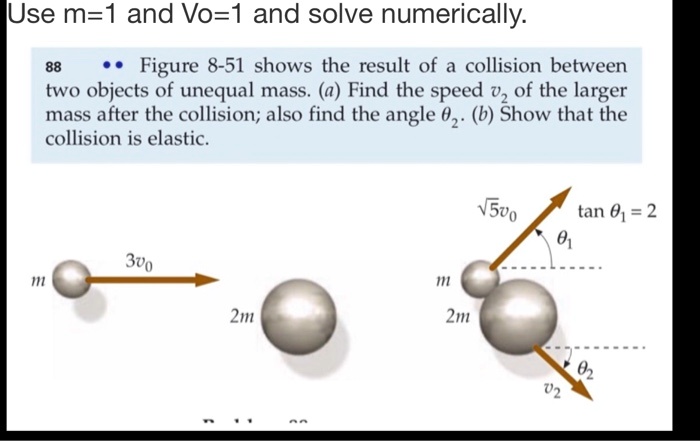 SOLVED: UUse m=1 and Vo=1 and solve numerically: Figure 8-51 shows the result of a collision ...
