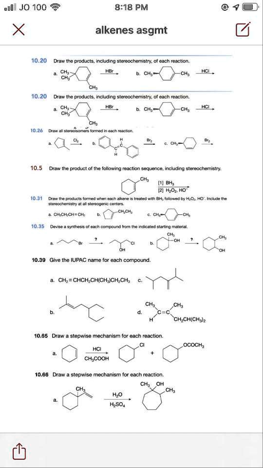 SOLVED: 10.20 Draw the products, including stereochemistry, of each reaction: HCl CH3 10.20 Draw ...