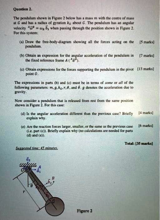 SOLVED: The pendulum shown in Figure 2 below has a mass m with the center of mass at G and has a ...