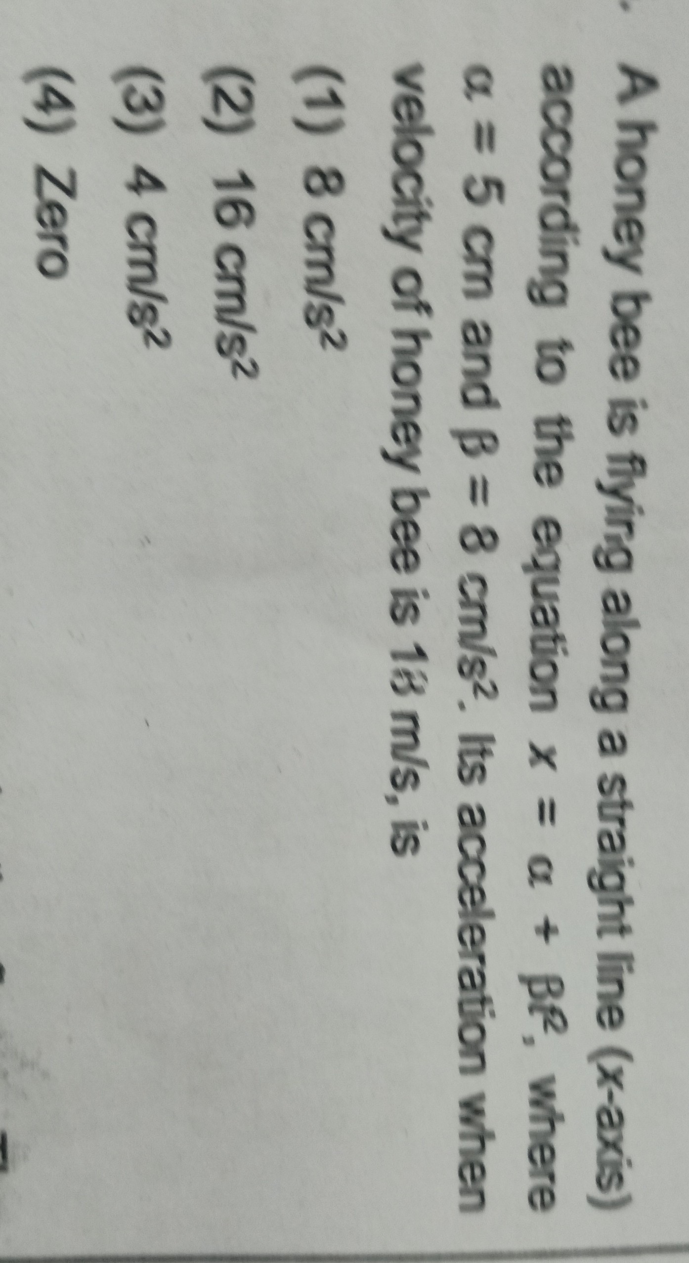 A honey bee is flying along a straight line ( x-axis) according to the ...