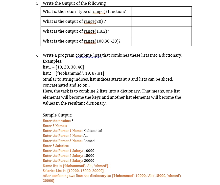 Solved In Python Write The Output Of The Following What Is The Return Type Of Range Function 8064