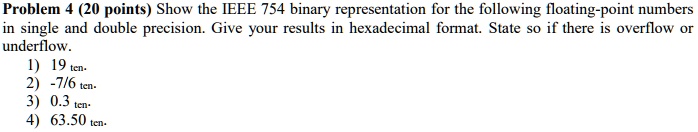 Solved Show The Ieee 754 Binary Representation For The Following Floating Point Numbers In 0673