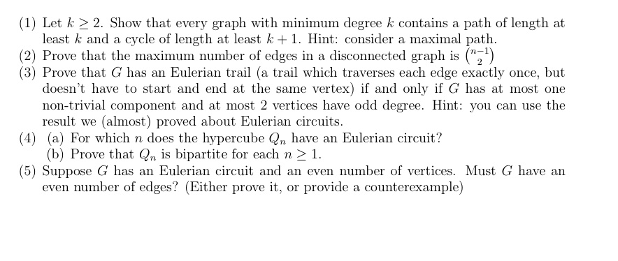 SOLVED: Let k > 2. Show that every graph with minimum degree k contains path of length at least ...
