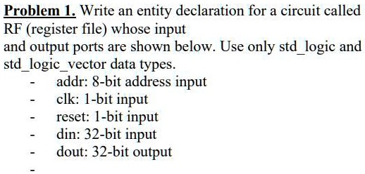 Solved Write An Entity Declaration For A Circuit Called Rf Register File Whose Input And