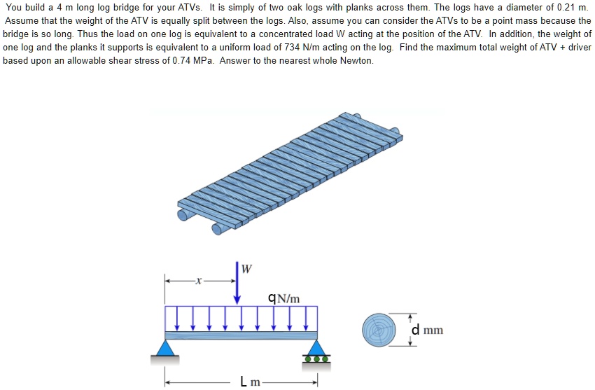SOLVED: You build a m long log bridge for your ATVs. It is simply made ...