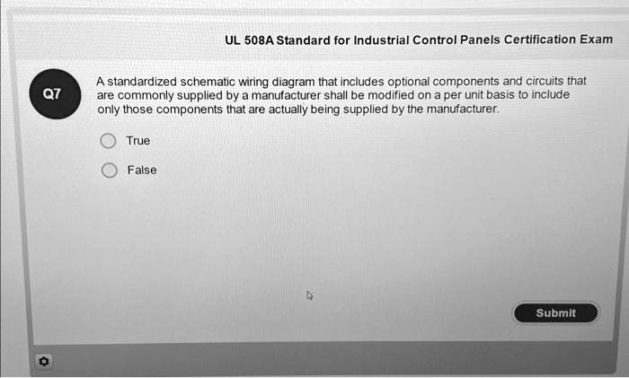 Q7 UL 508A Standard for Industrial Control Panels Certification Exam A ...
