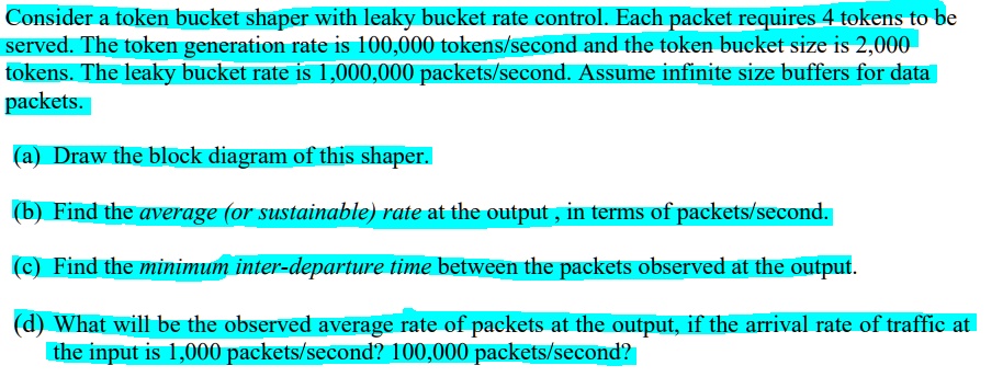 SOLVED: Consider a token bucket shaper with leaky bucket rate control. Each packet requires 4 ...
