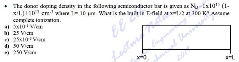 SOLVED: The donor doping density in the following semiconductor bar is ...