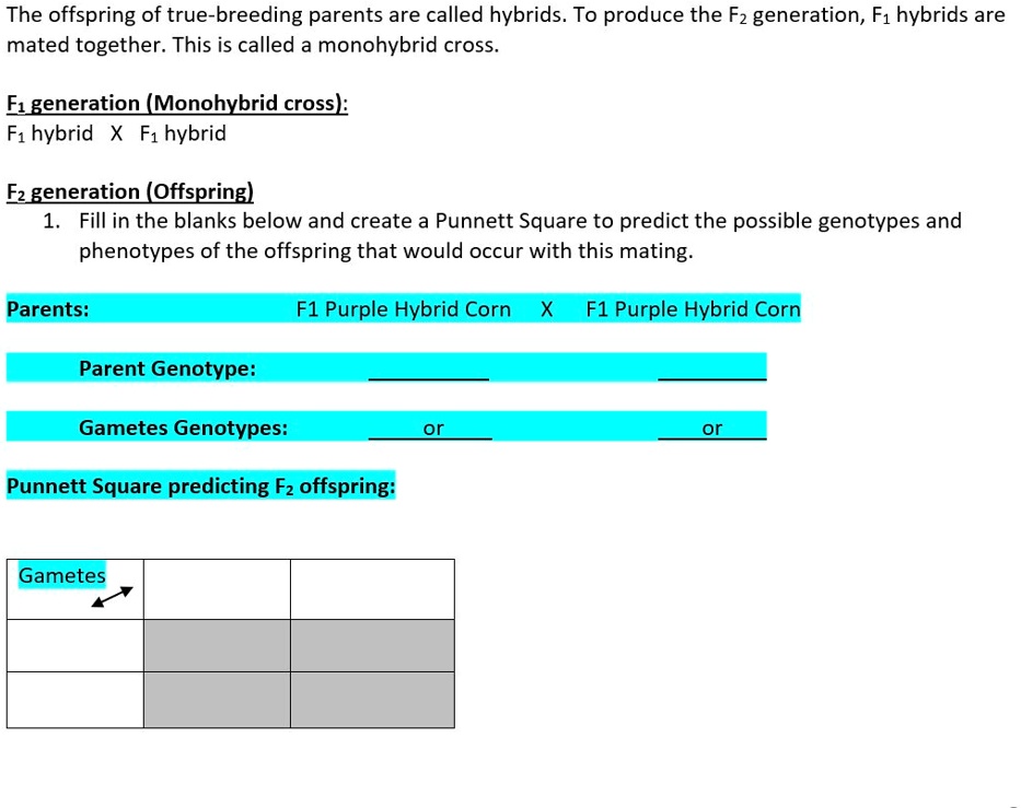 The offspring of true-breeding parents are called hybrids. To produce ...