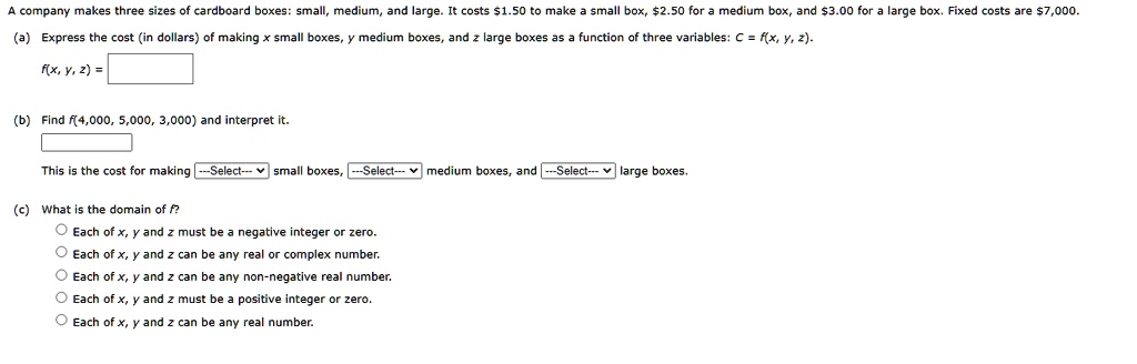 A company makes three sizes of cardboard boxes: small, medium, and ...