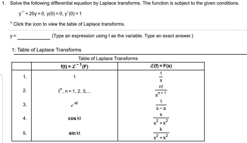 SOLVED: Solve the following differential equation by Laplace transforms ...