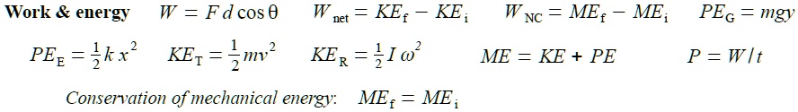 SOLVED: Work energy W = Fdcos 0 W net = KEf KE ; WNc ` ME f ME ; PEG ...