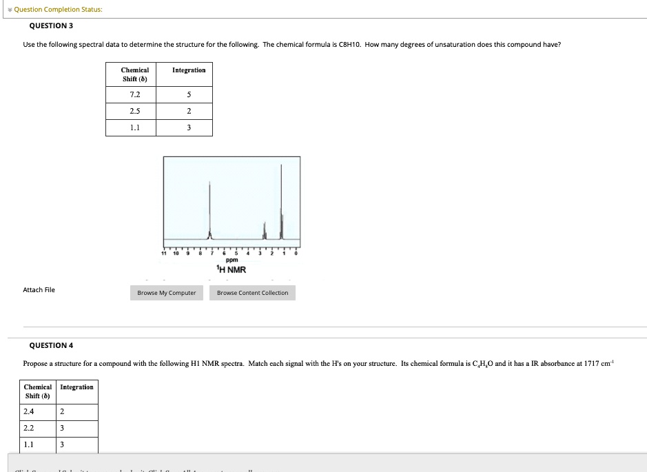 SOLVED: Questioncomplelion Stalus QUESTION 3 Use (ne following spectra data determine the ...