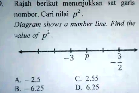 SOLVED: The diagram below shows a number line. Find the value of p. A: 2.5 B: -6.25 C: 2.55 D: 6.25