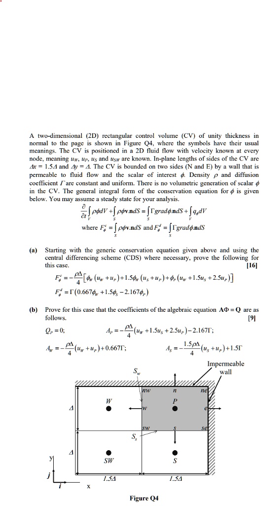 SOLVED: A two-dimensional (2D) rectangular control volume (CV) of unity thickness in normal to ...