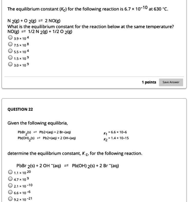 SOLVED: The equilibrium constant (Kc) for the following reaction is 6.7 ...