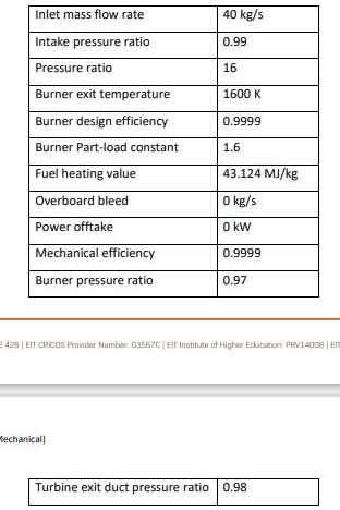 Inlet mass flow rate 40 kg/s Intake pressure ratio 0.99 Pressure ratio ...