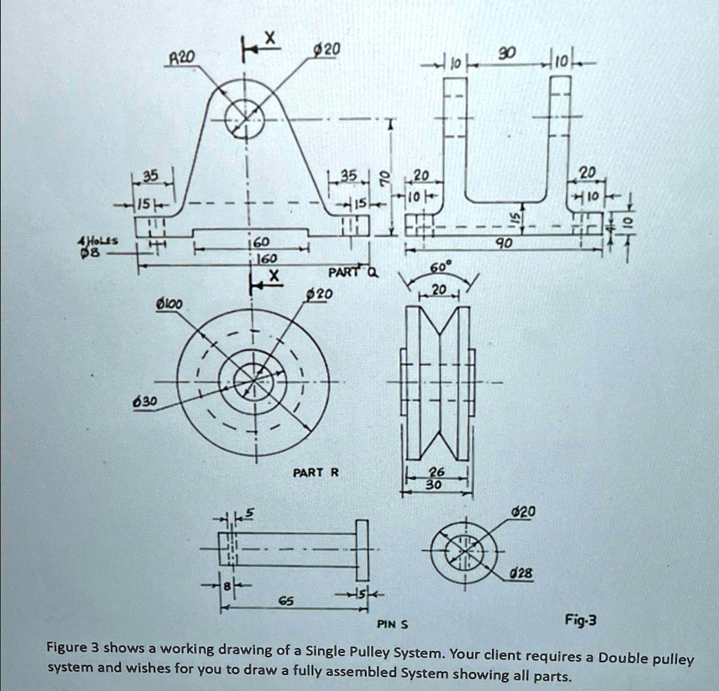 Fig. 3 Figure 3 shows a working drawing of a Single Pulley System. Your ...