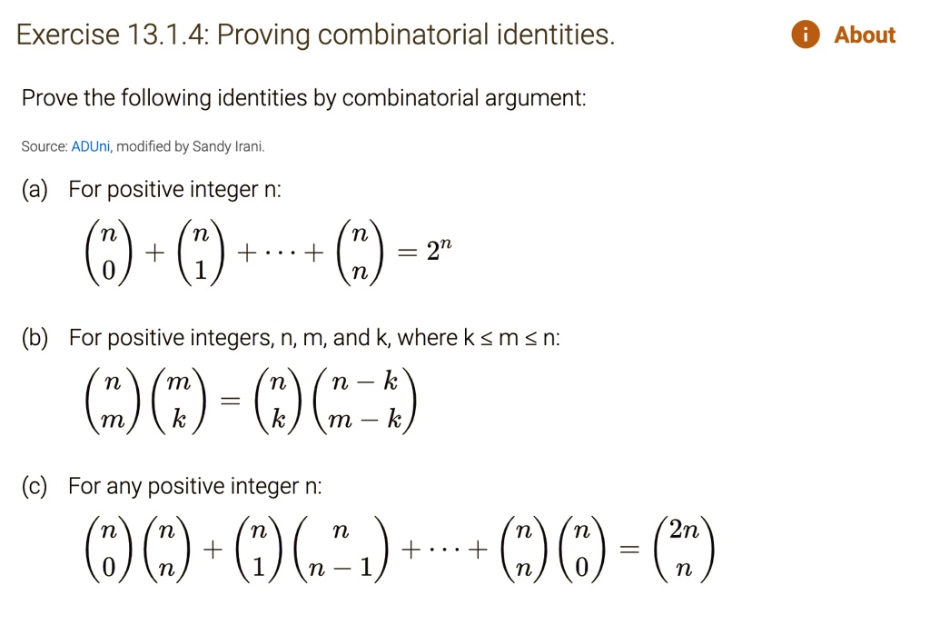 exercise 1314 proving combinatorial identities about prove the ... exercise 1314 proving combinatorial identities about prove the ...