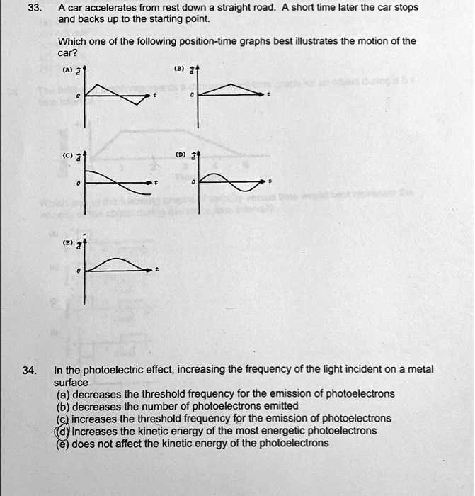 33. A car accelerates from rest down a straight road. A short time ...