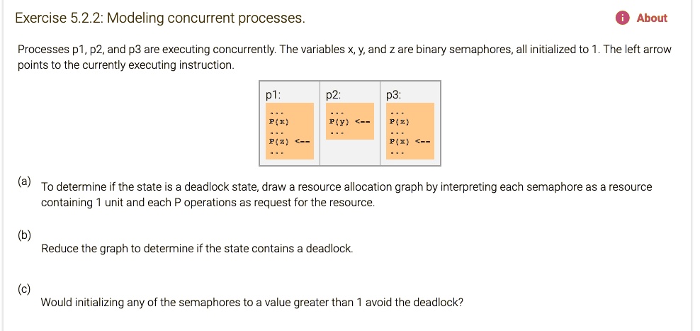 SOLVED: Exercise 5.2.2: Modeling Concurrent Processes About: Processes p1, p2, and p3 are ...
