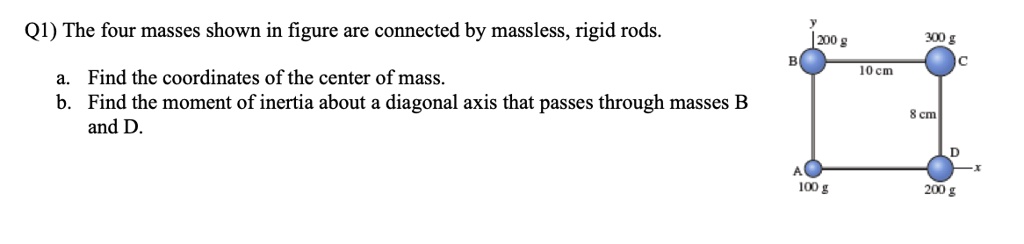Q1) The four masses shown in figure are connected by massless, rigid ...