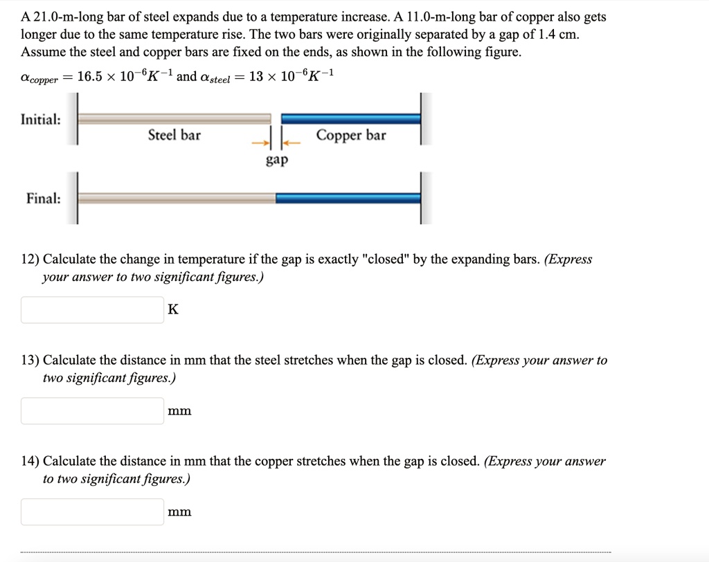 SOLVED: A 21.0-m-long bar of steel expands due to a temperature ...