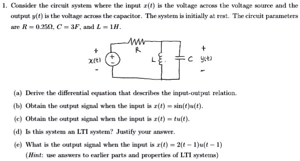 SOLVED: l. Consider the circuit system where the input x(t is the ...