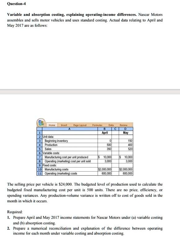 SOLVED: Question-4 Variable and absorption costing, explaining operating-income differences ...