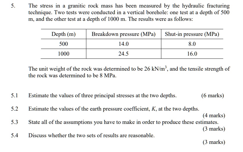 SOLVED: The stress in granitic rock mass has been measured by the ...