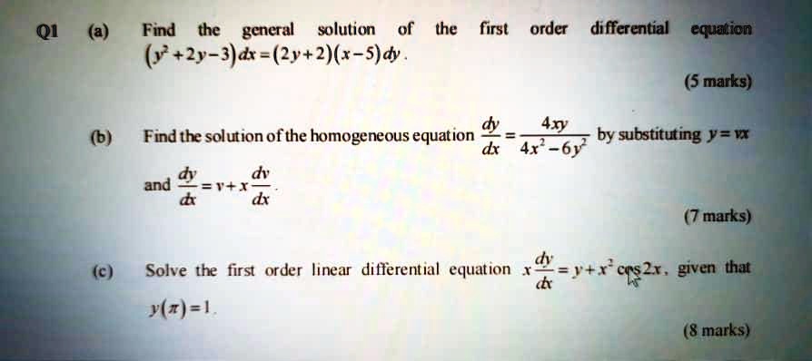 Solved Find The General Solution Jo The First Order Di Fferential