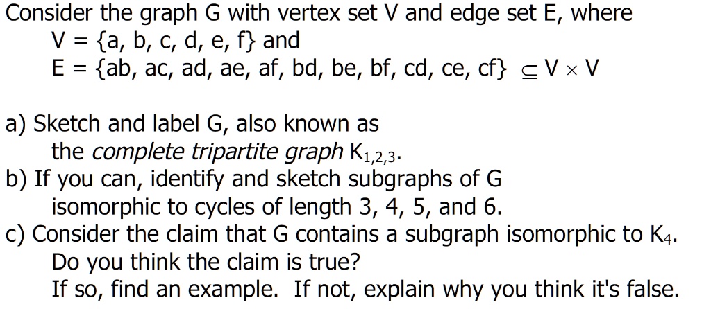 consider the graph g with vertex set v and edge set e where v a b c d e ...