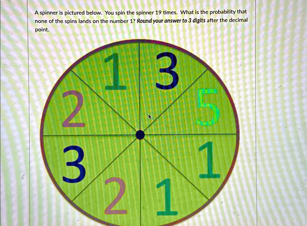 SOLVED: A spinner is pictured below. You spin the spinner 19 times ...
