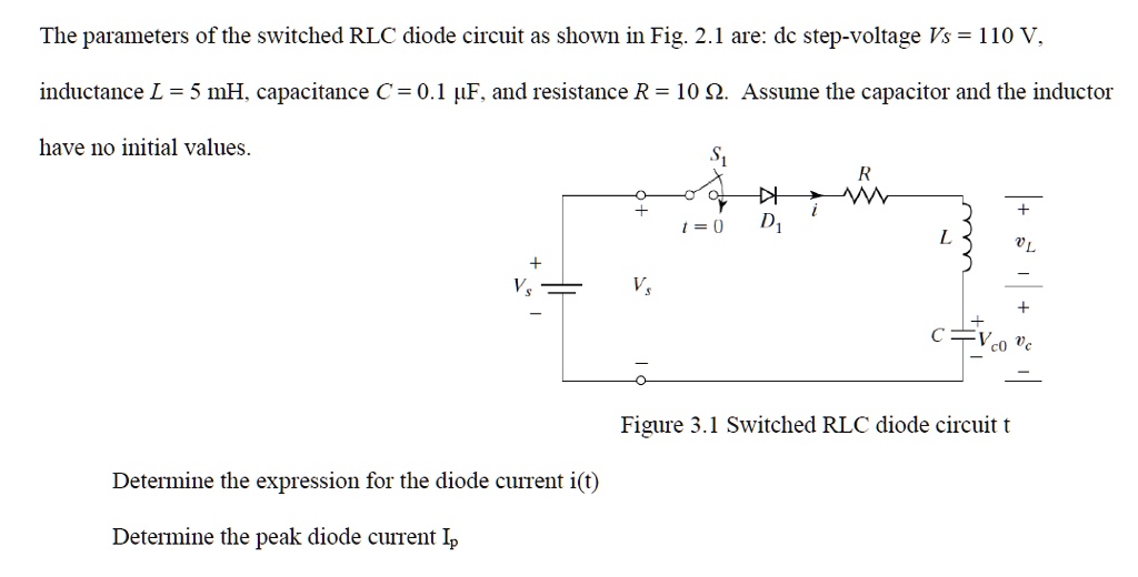 SOLVED: The parameters of the switched RLC diode circuit as shown in Fig. 2.1 are: dc step ...