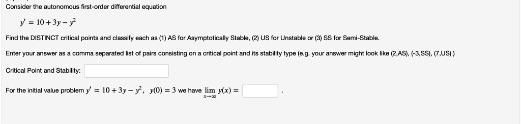 consider the autonomous first order differential equation y 10 3y y ...