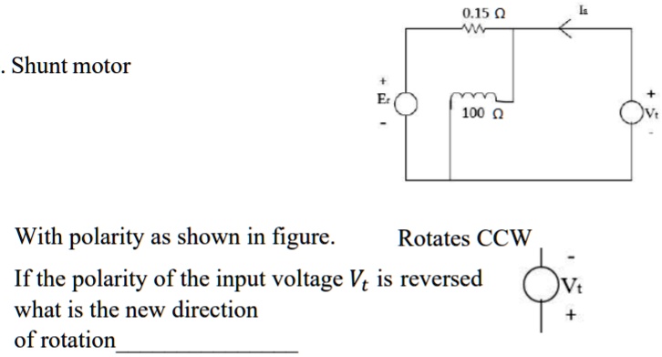 0.15 ? W Ia . Shunt motor + Er + 100 ? Vt With polarity as shown in ...