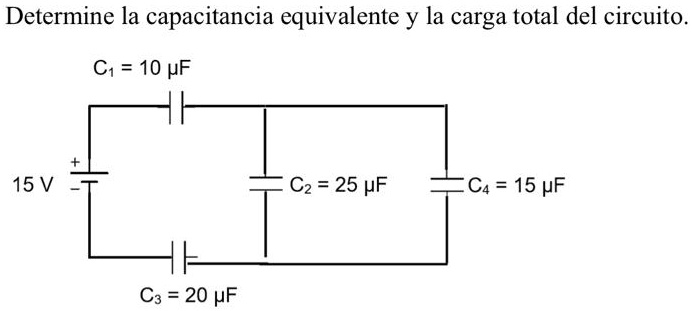 determine the equivalent capacitance and the total charge of the circuit determine la ...
