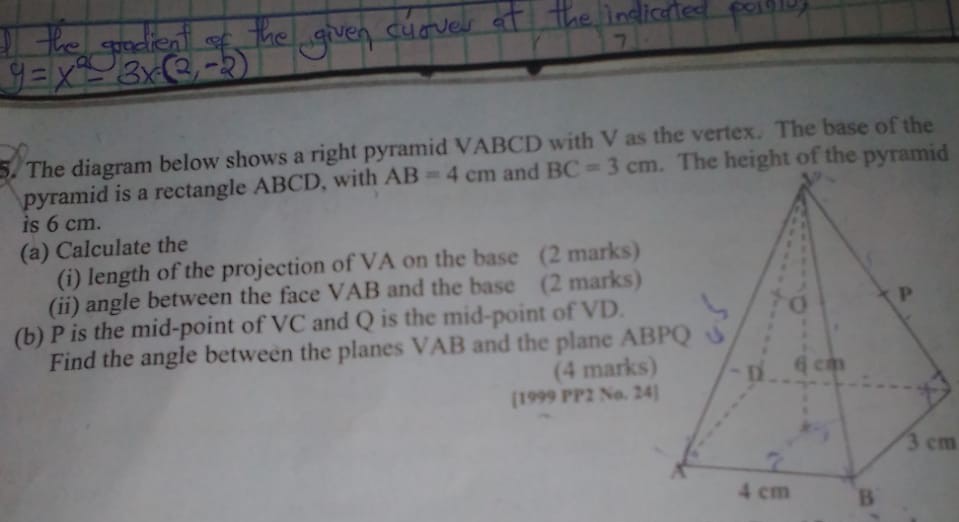 SOLVED: The gradient of the given curves at the inslicated y=x^2-3 x ·(2,-2) 5. The diagram ...