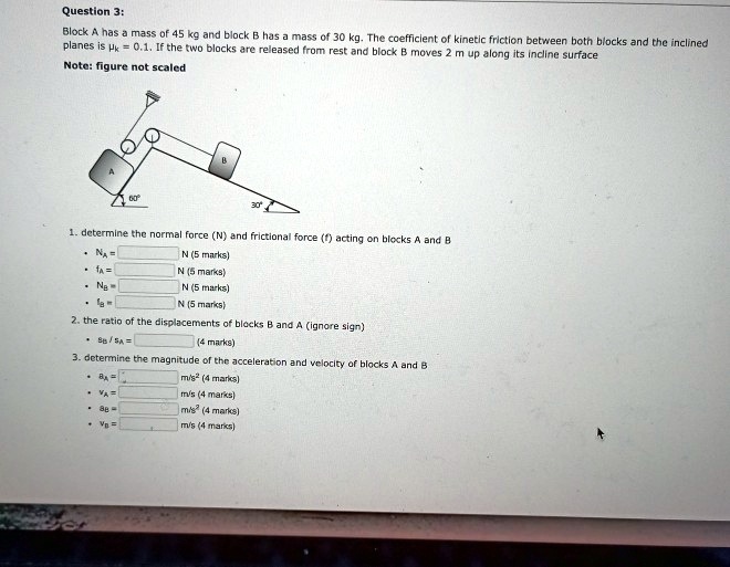 SOLVED: Question 3: Block A has a mass of 45 kg and block B has a mass of 30 kg. The coefficient ...