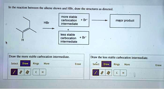 SOLVED:In the reaction between the alkene shown and HBr; draw the ...