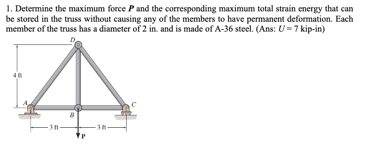 1. Determine the maximum force P and the corresponding maximum total strain energy that can be ...