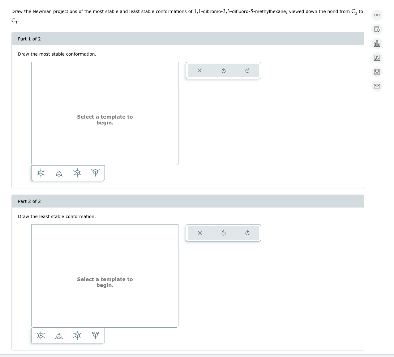 SOLVED: Draw the Newman projections of the most stable and least stable conformations of 1,1 ...