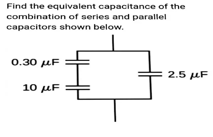 Find the equivalent capacitance of the combination of series and parallel capacitors shown below.