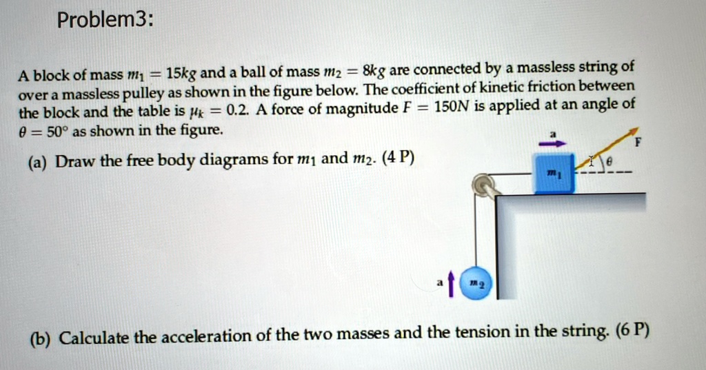 SOLVED: A and B PLEASE! Problem3: A block of mass m15kg and a ball of mass mz=8kg are connected ...