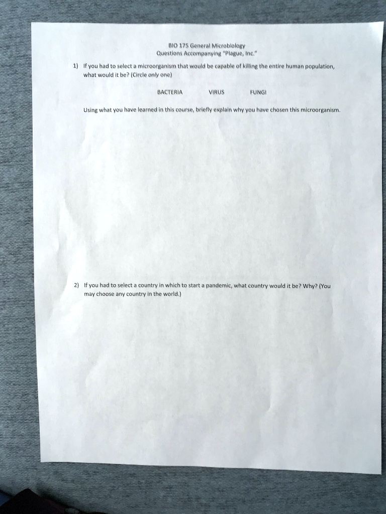 SOLVED: BIO 175 Generalmcebiology Questions AccempanyIng "Plague; Inc ...