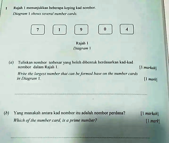 SOLVED: Rajah menunjukkan beberapa kad nombor. Diagram menunjukkan ...